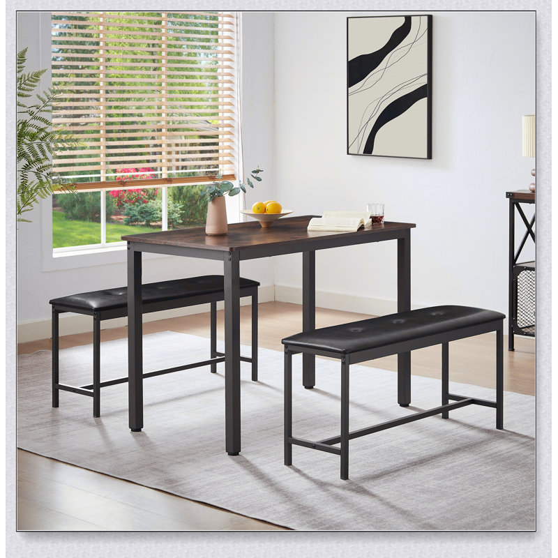 17 Stories Dining Table Set Barstool Dining Table with 2 PU Upholstered Benches Wayfair